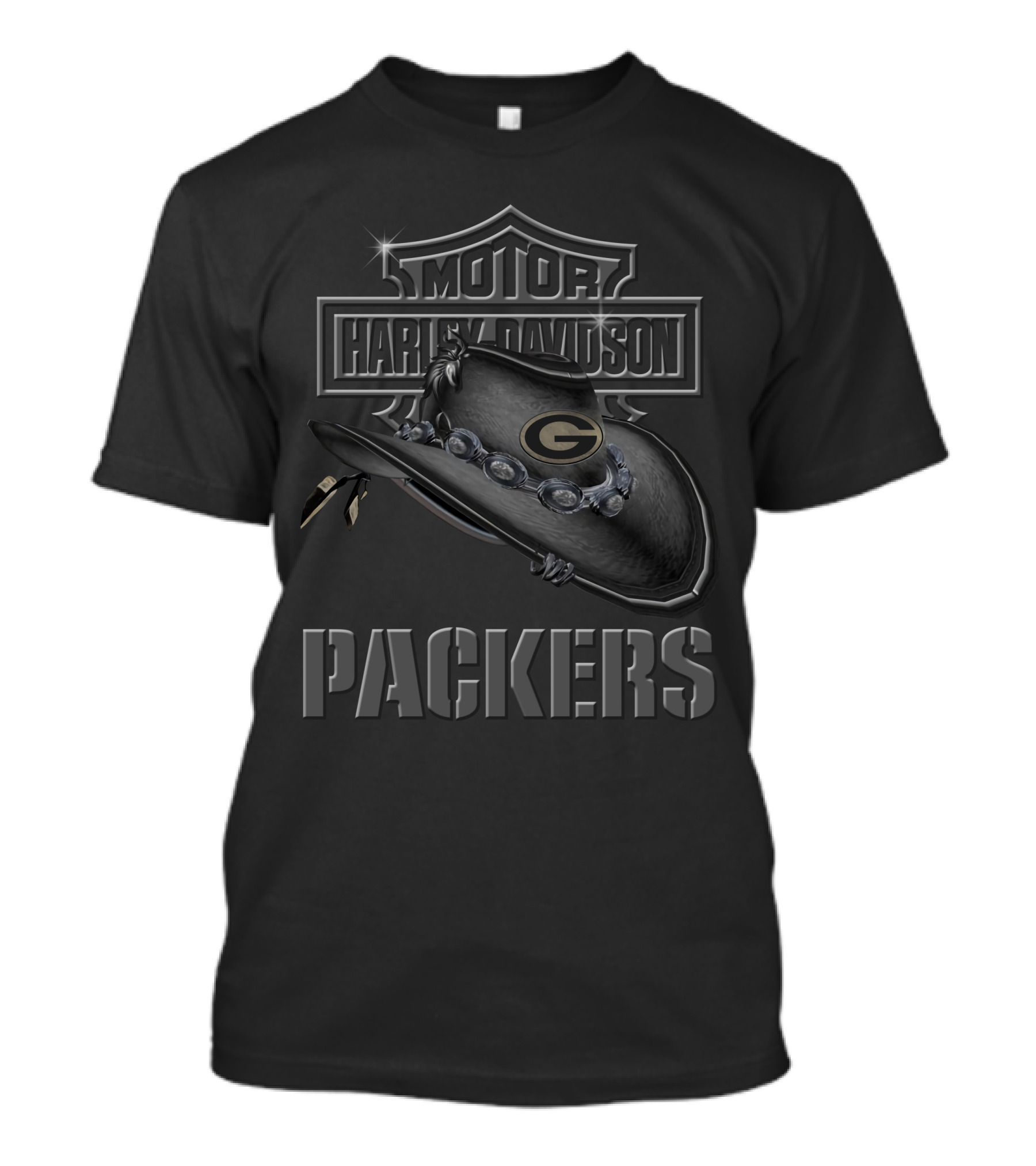 Motor Harley Davidson Green Bay Packers Cowboy Hat T-Shirt