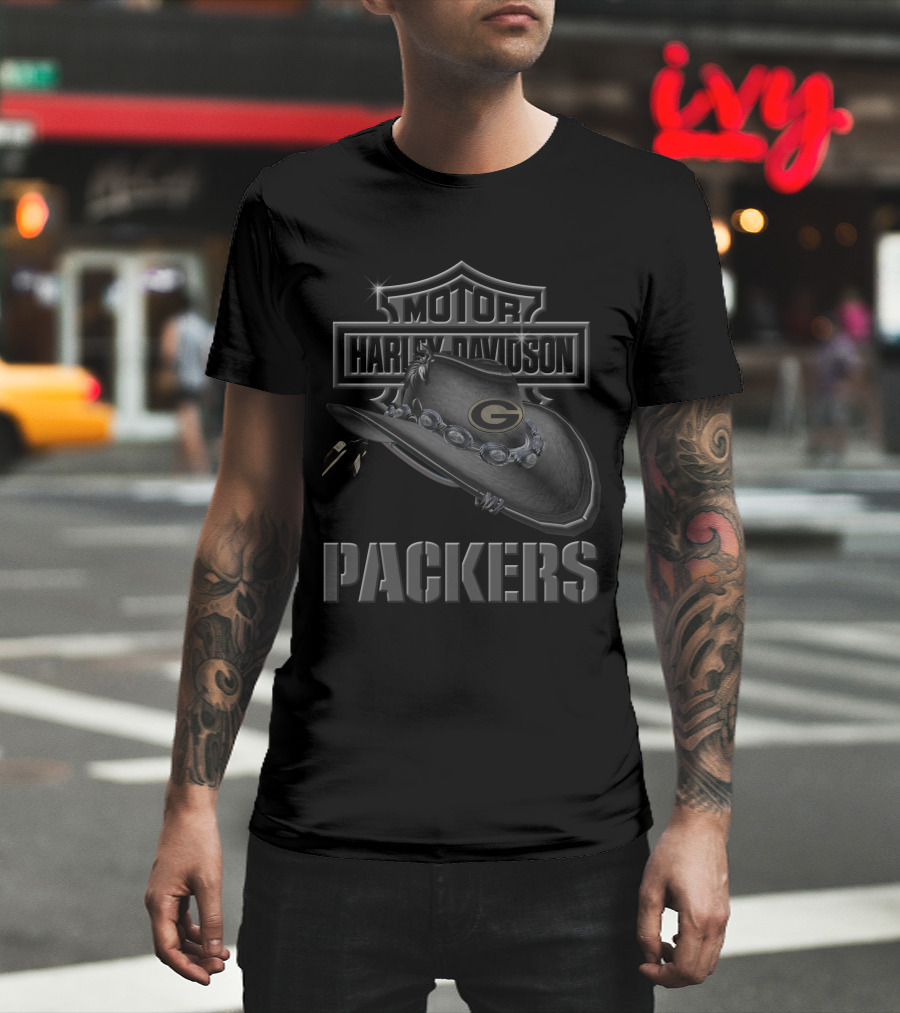 Motor Harley Davidson Green Bay Packers Cowboy Hat T-Shirt