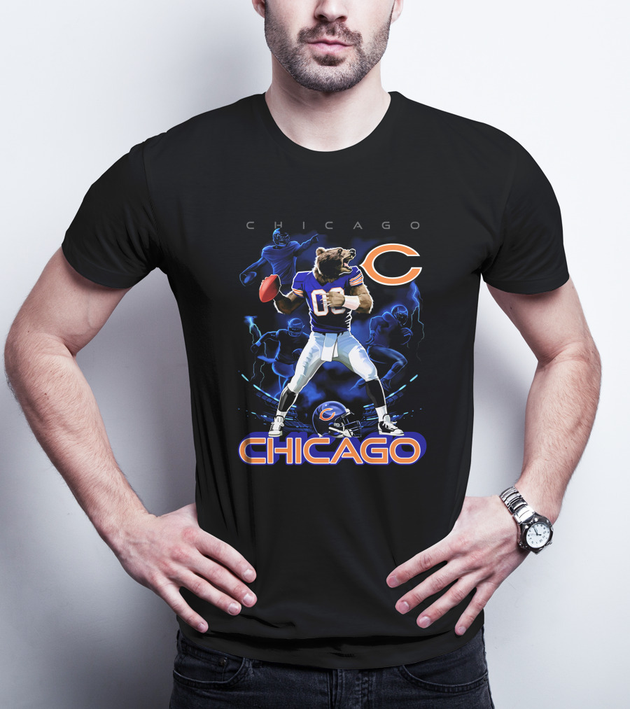 Chicago Bears Football Player Bear With Ball And Helmet T-Shirt