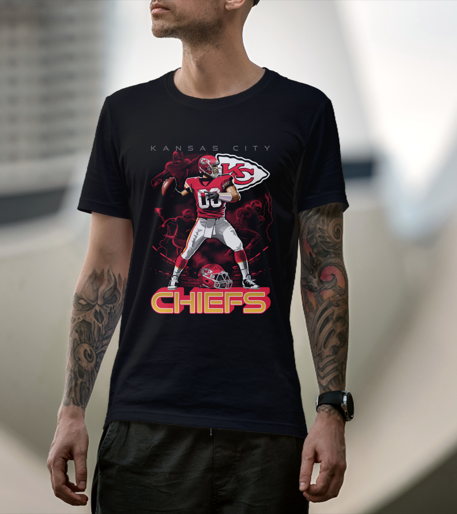 Kansas City Chiefs Football Player With Kc Helmet T-Shirt