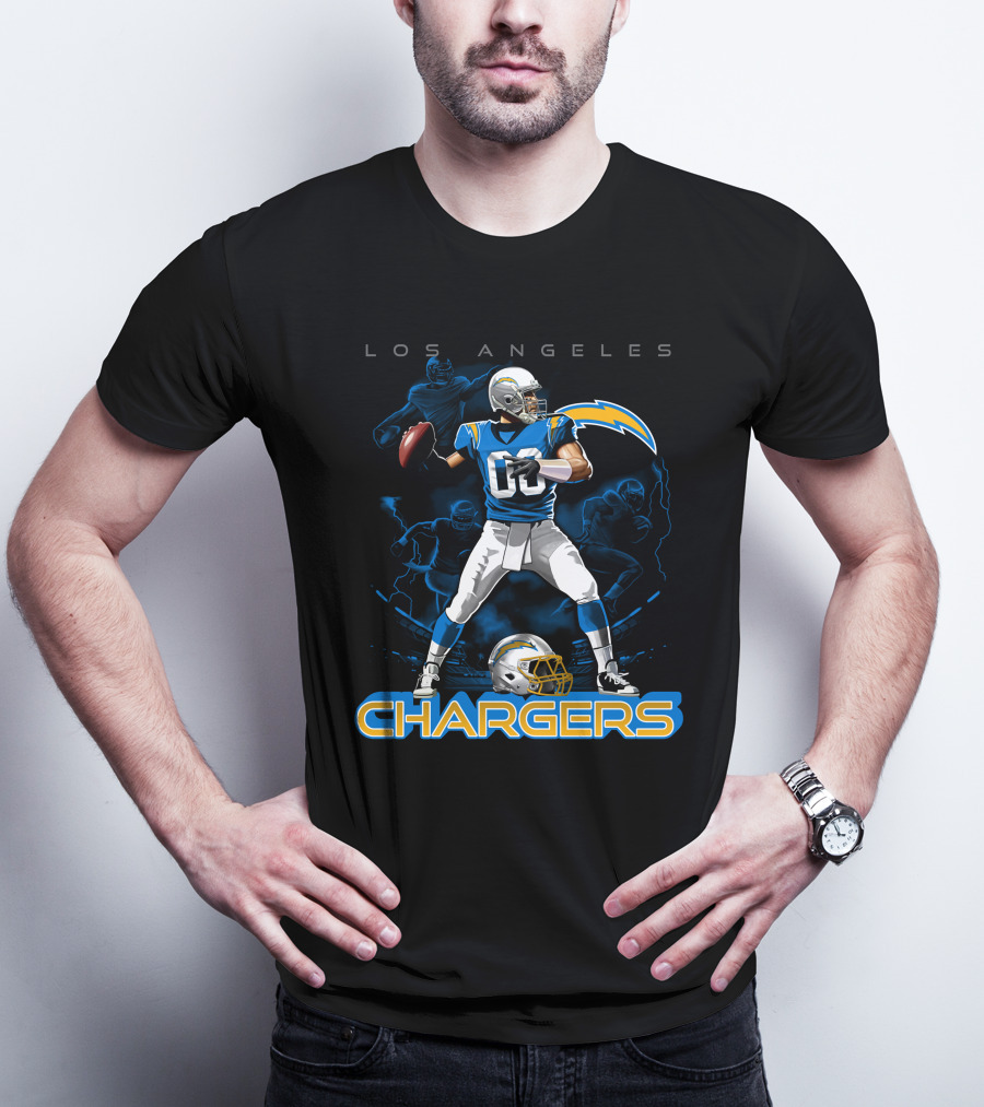 Los Angeles Chargers Football Player With Helmet And Lightning Bolt T-Shirt