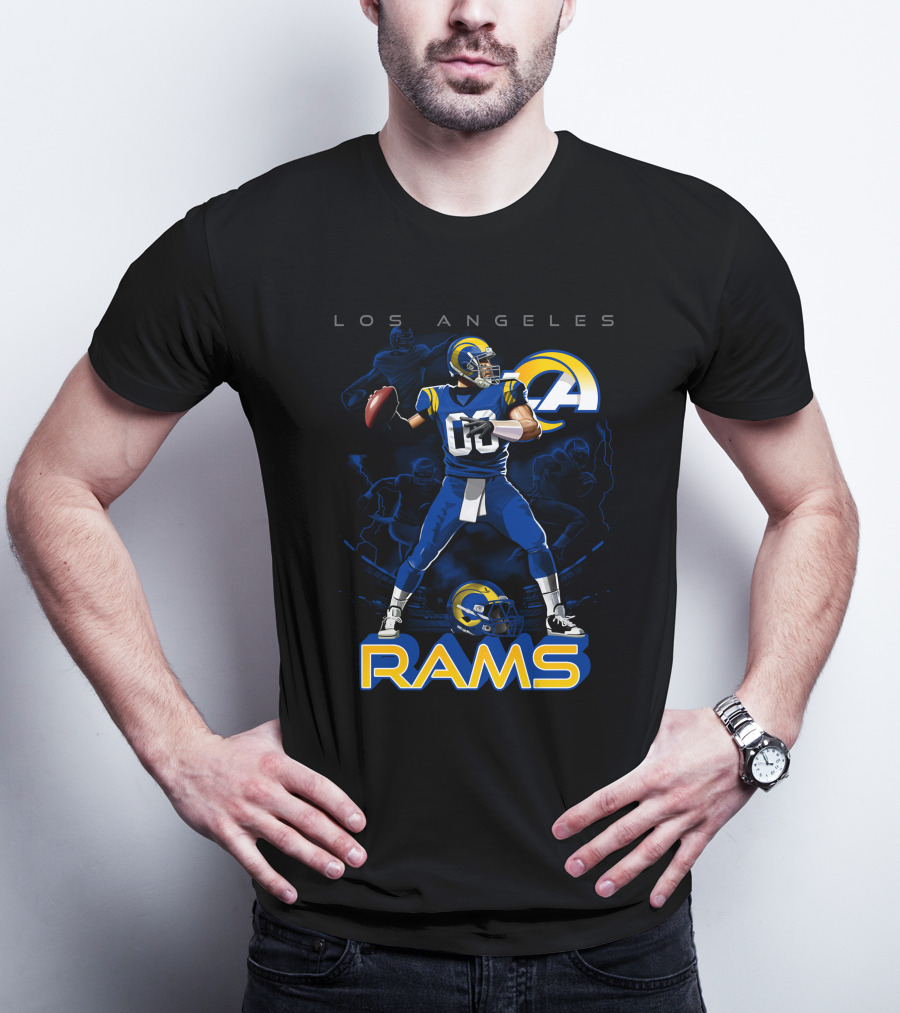 Los Angeles Rams Football Quarterback Player With Helmet And Ball T-Shirt