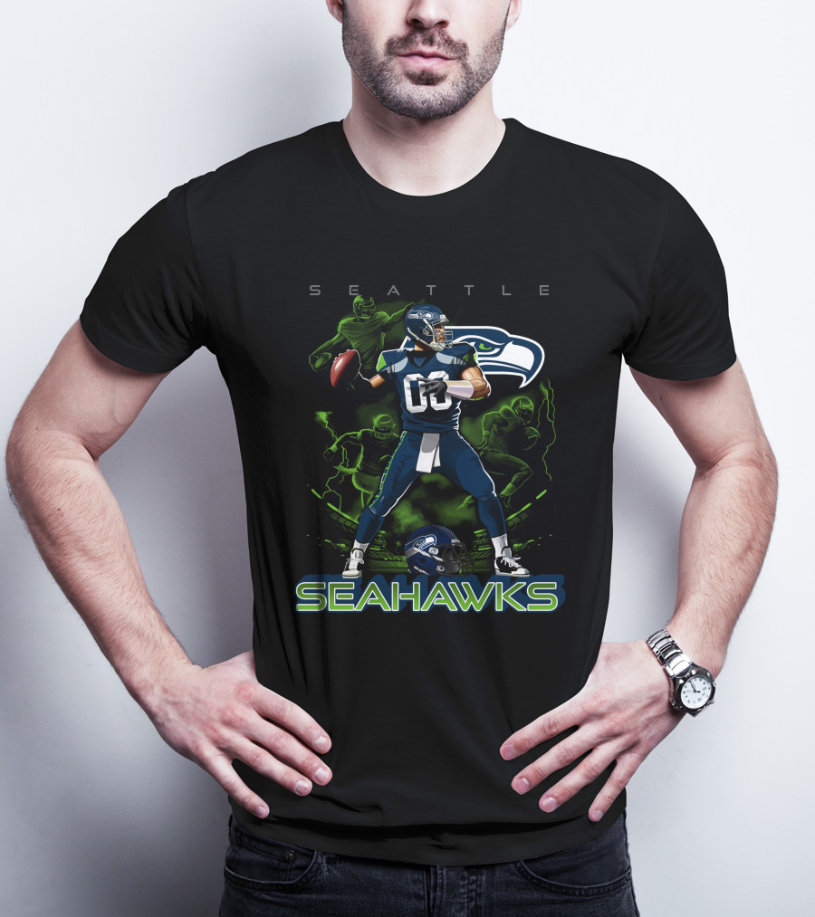 Seattle Seahawks 03 Football Player With Helmet And Neon Green Accents T-Shirt