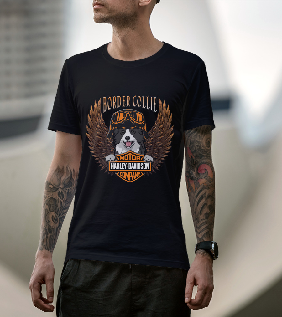 Border Collie Harley Davidson Motor Company Wings Goggles T-Shirt