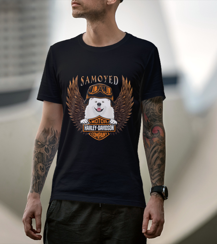 Samoyed Harley Davidson Motor Company Winged Goggles T-Shirt