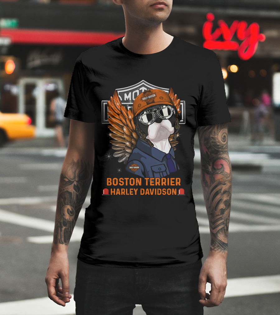 Boston Terrier Harley Davidson Moto Wings T-Shirt