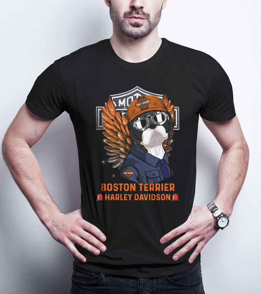 Boston Terrier Harley Davidson Moto Wings T-Shirt