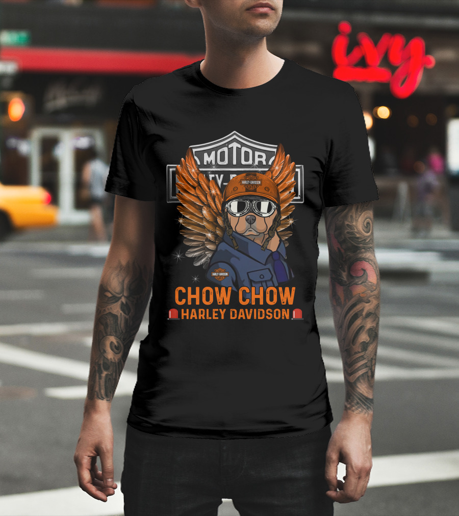Chow Chow Harley Davidson Motor Big Legend Wings Orange Helmet T-Shirt
