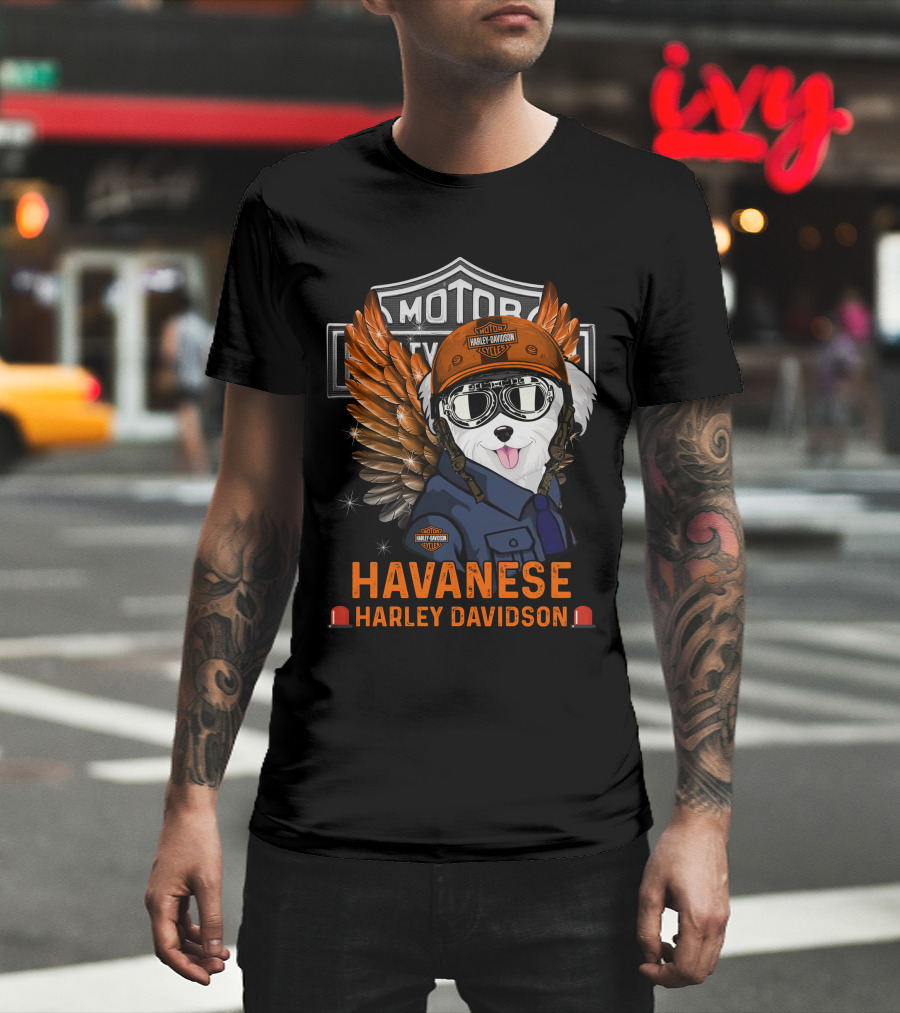 Havanese Harley Davidson Motorcycles Winged Dog Helmet T-Shirt