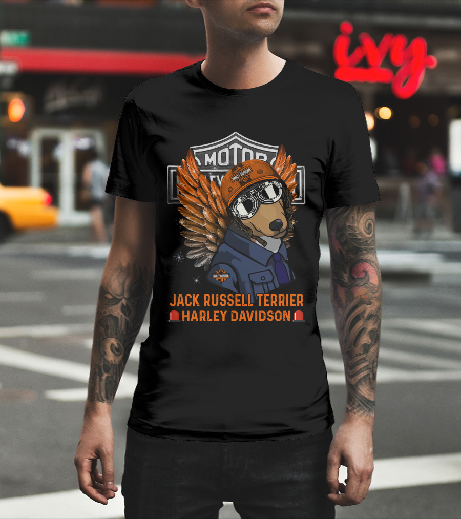 Jack Russell Terrier Harley Davidson Motorцикле Winged Helmet Rider T-Shirt