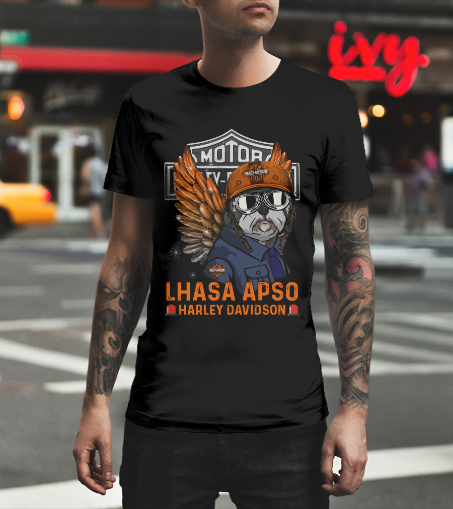 Lhasa Apso Harley Davidson Motor City Wings T-Shirt