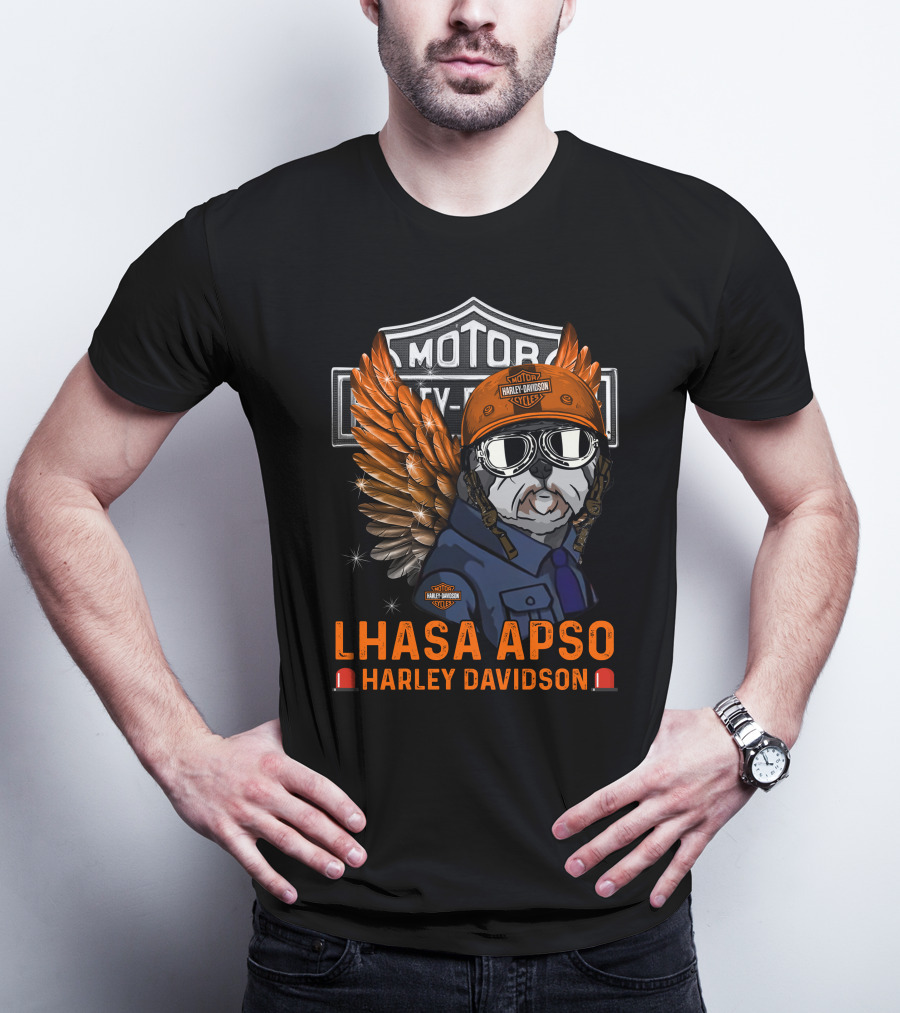 Lhasa Apso Harley Davidson Motor City Wings T-Shirt