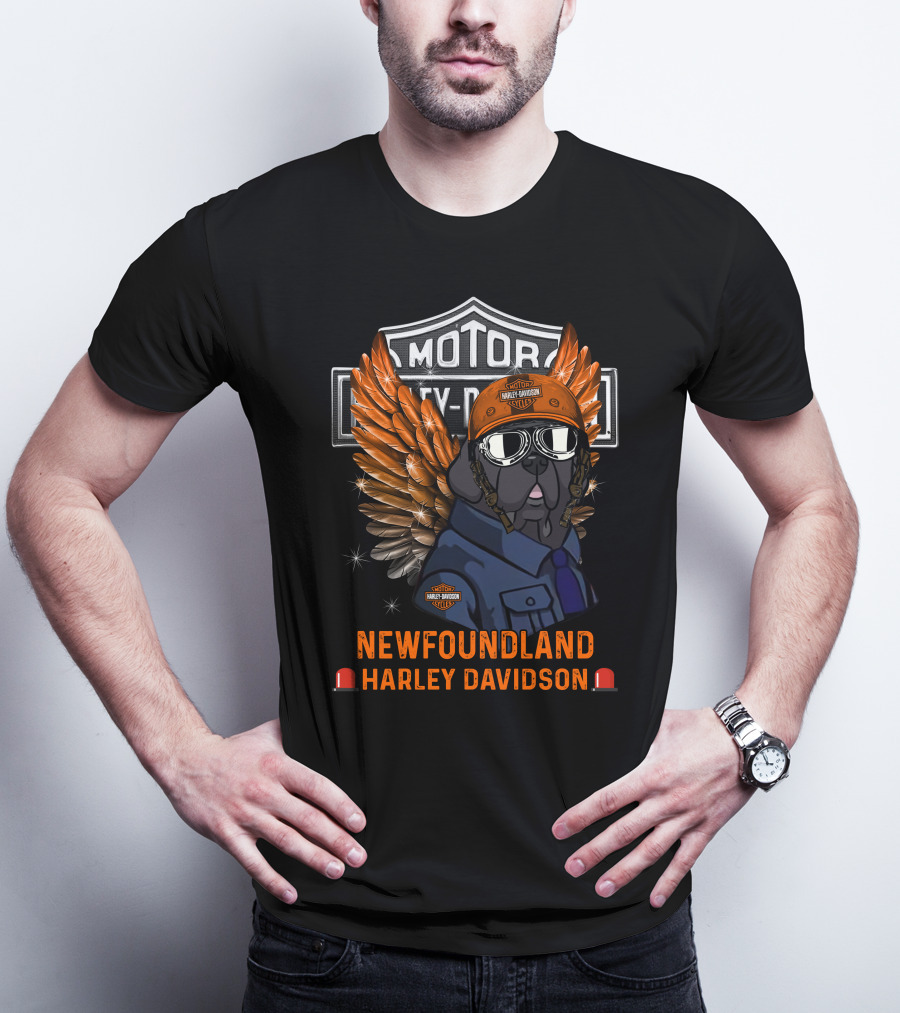 Newfoundland Harley Davidson Motor City Dog With Wings T-Shirt