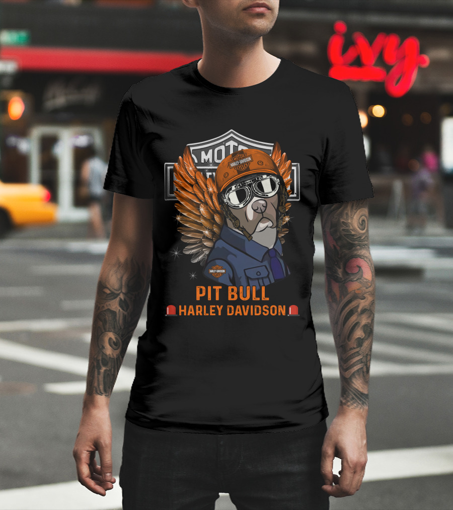 Harley Davidson Pit Bull Motorcycle Wings T-Shirt