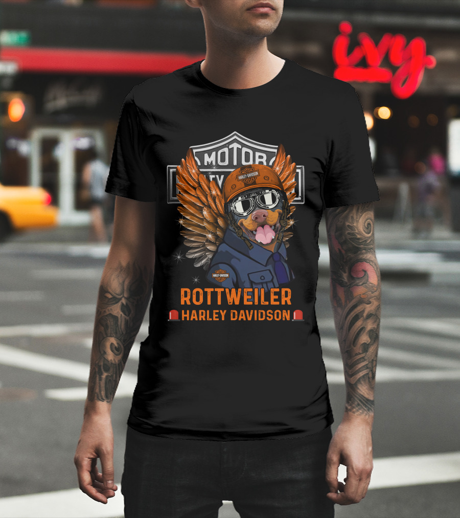 Rottweiler Harley Davidson Motorcycles Logo Helmet Wings Goggles T-Shirt