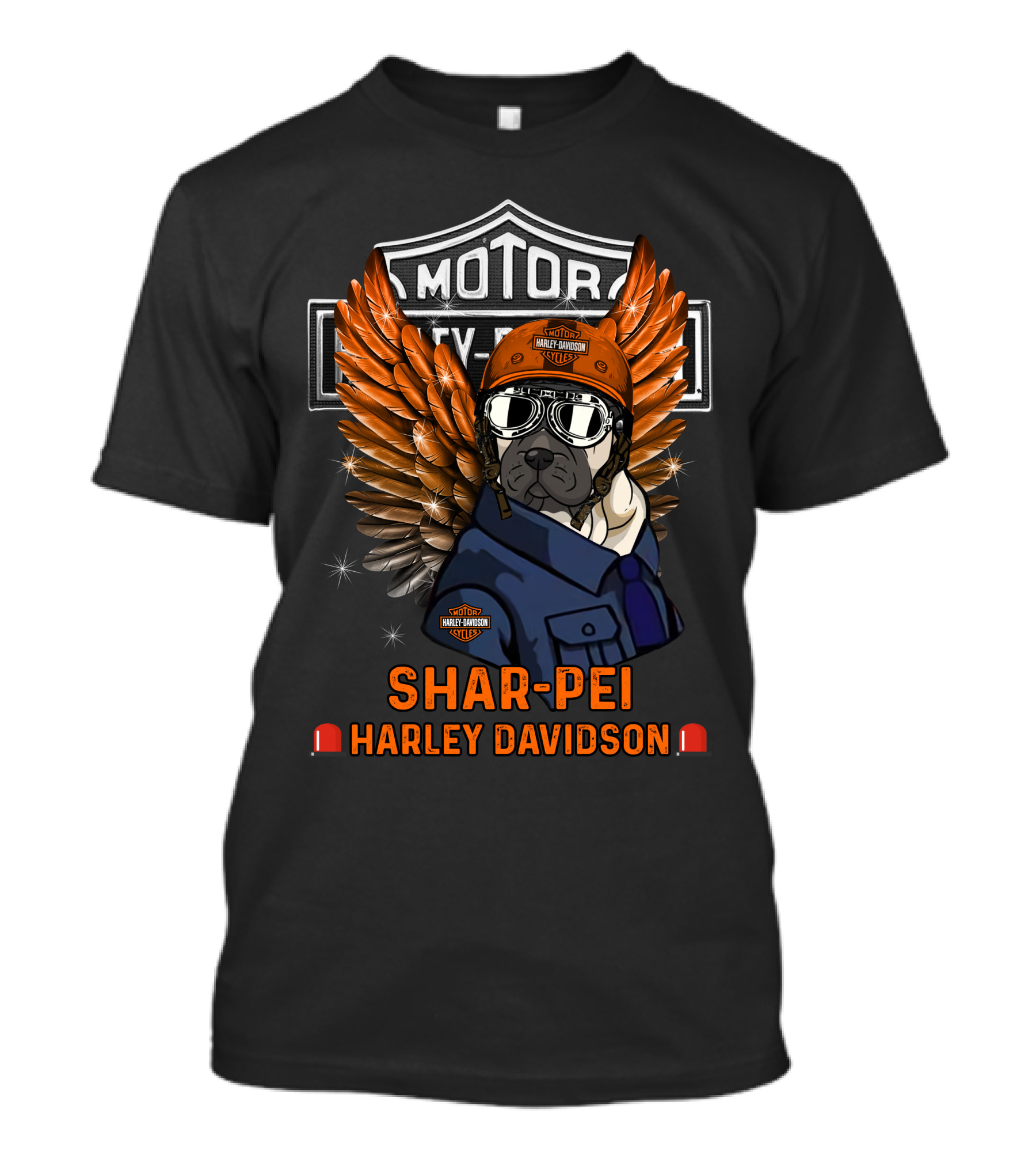 Shar-Pei Harley Davidson Motor Style With Wings And Helmet T-Shirt