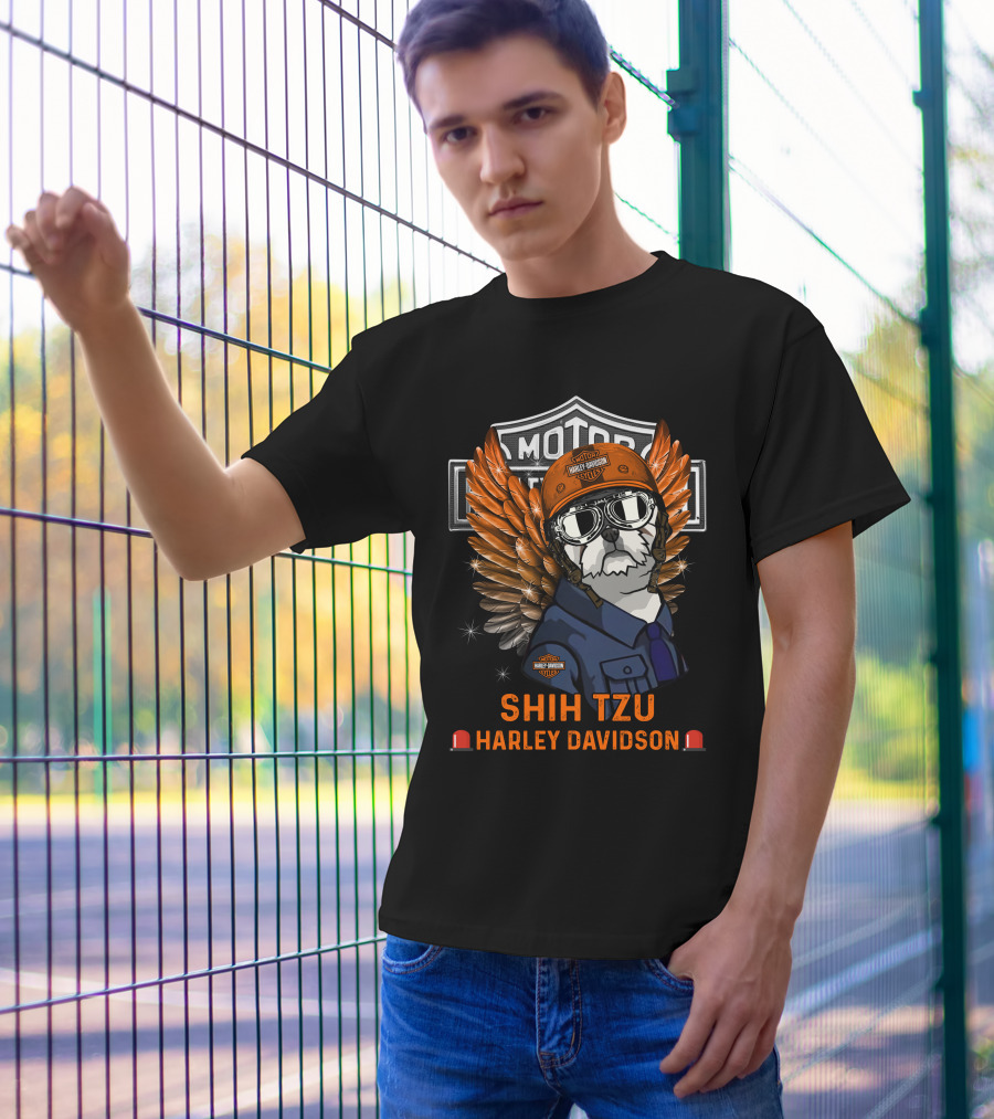 Shih Tzu Harley Davidson Motor Wings T-Shirt