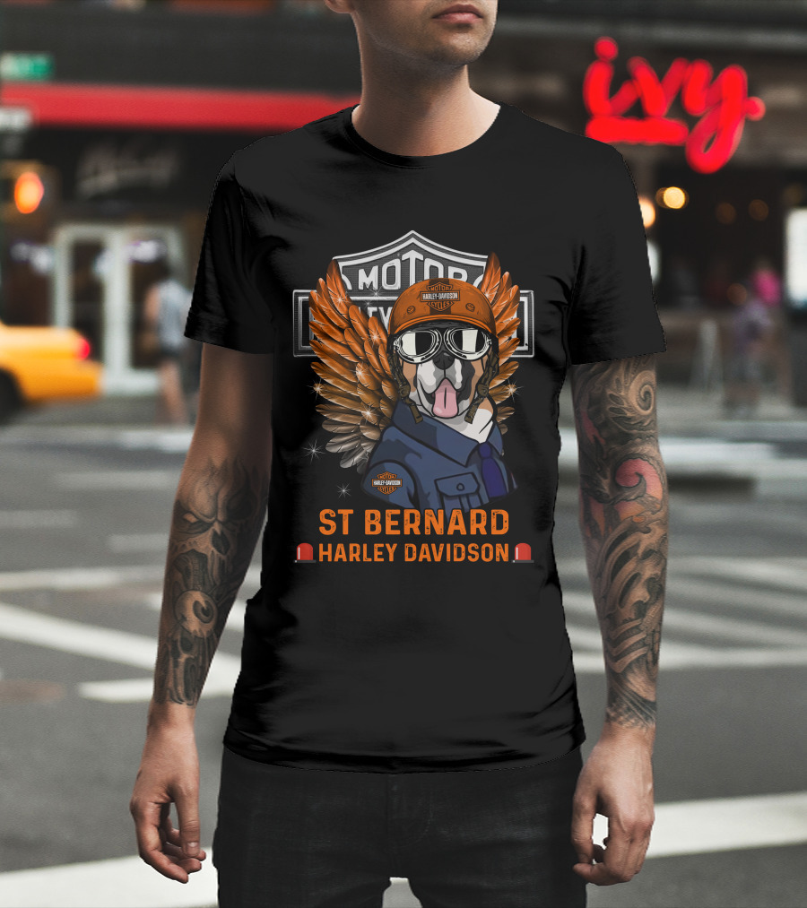 St Bernard Harley Davidson Hd Motor Cycles Wings T-Shirt