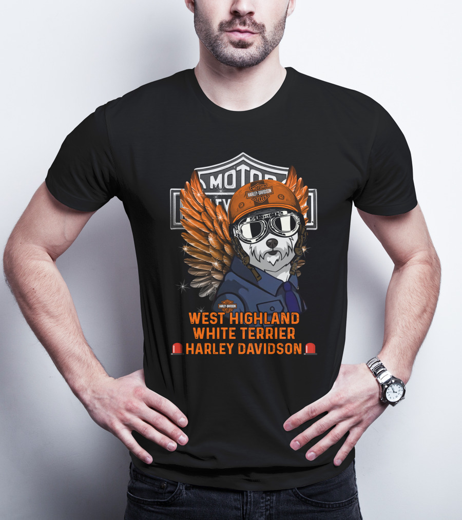 West Highland White Terrier Harley Davidson Moto Wings Rider T-Shirt
