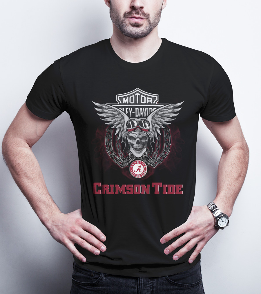Hd Alabama Crimson Tide Harley Davidson Skull Ncaa Football Fans T-Shirt
