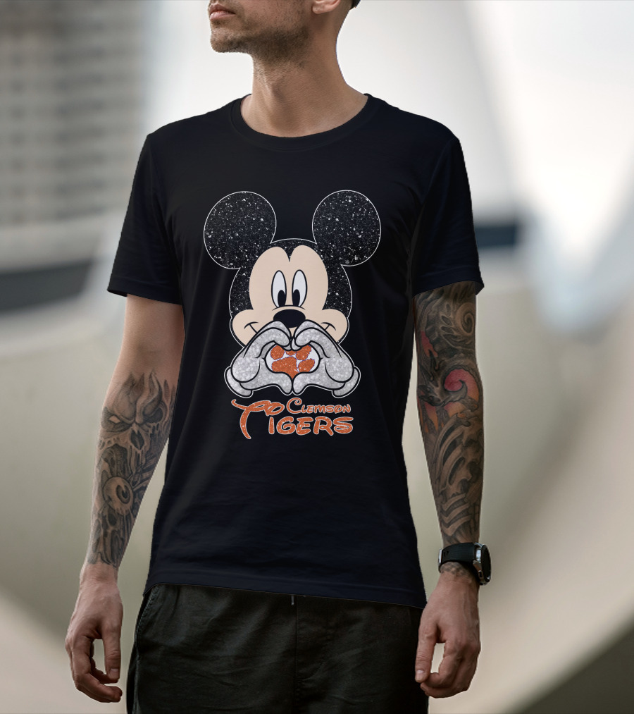 Mickey Mouse Heart Hands Clemson Tigers Paw T-Shirt