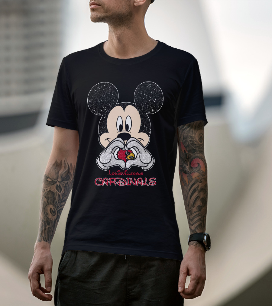 Mickey Love Louisville Cardinals Fan Art Mickey Ears Head With Cardinal T-Shirt