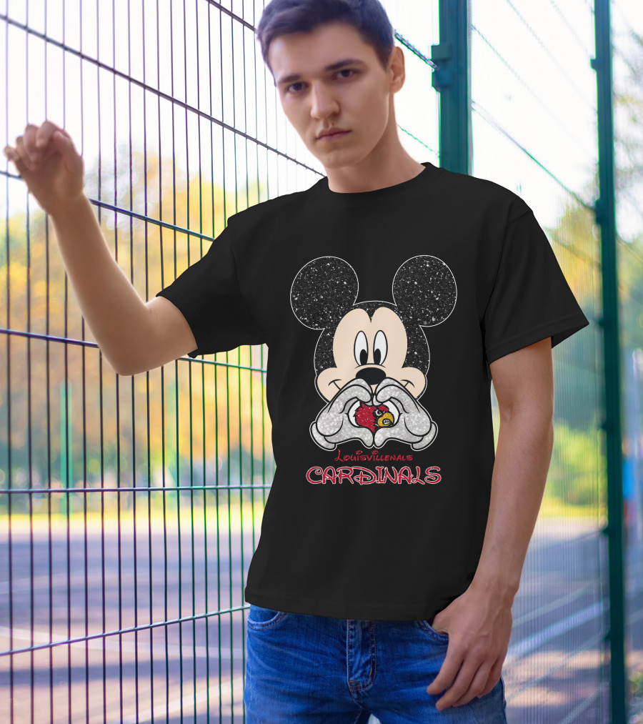 Mickey Love Louisville Cardinals Fan Art Mickey Ears Head With Cardinal T-Shirt