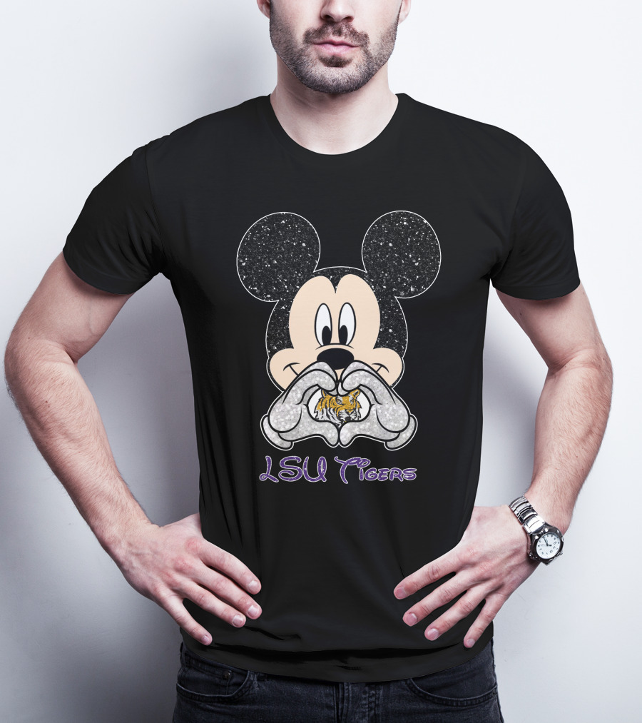 LSU Tigers Mickey Heart Glitter Fan T-Shirt