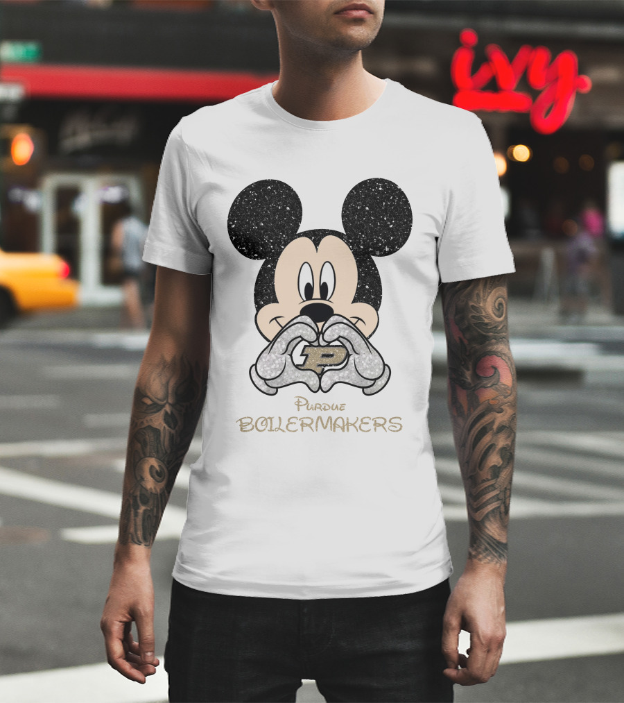 Purdue Boilermakers Mickey Mouse Heart Gesture T-Shirt