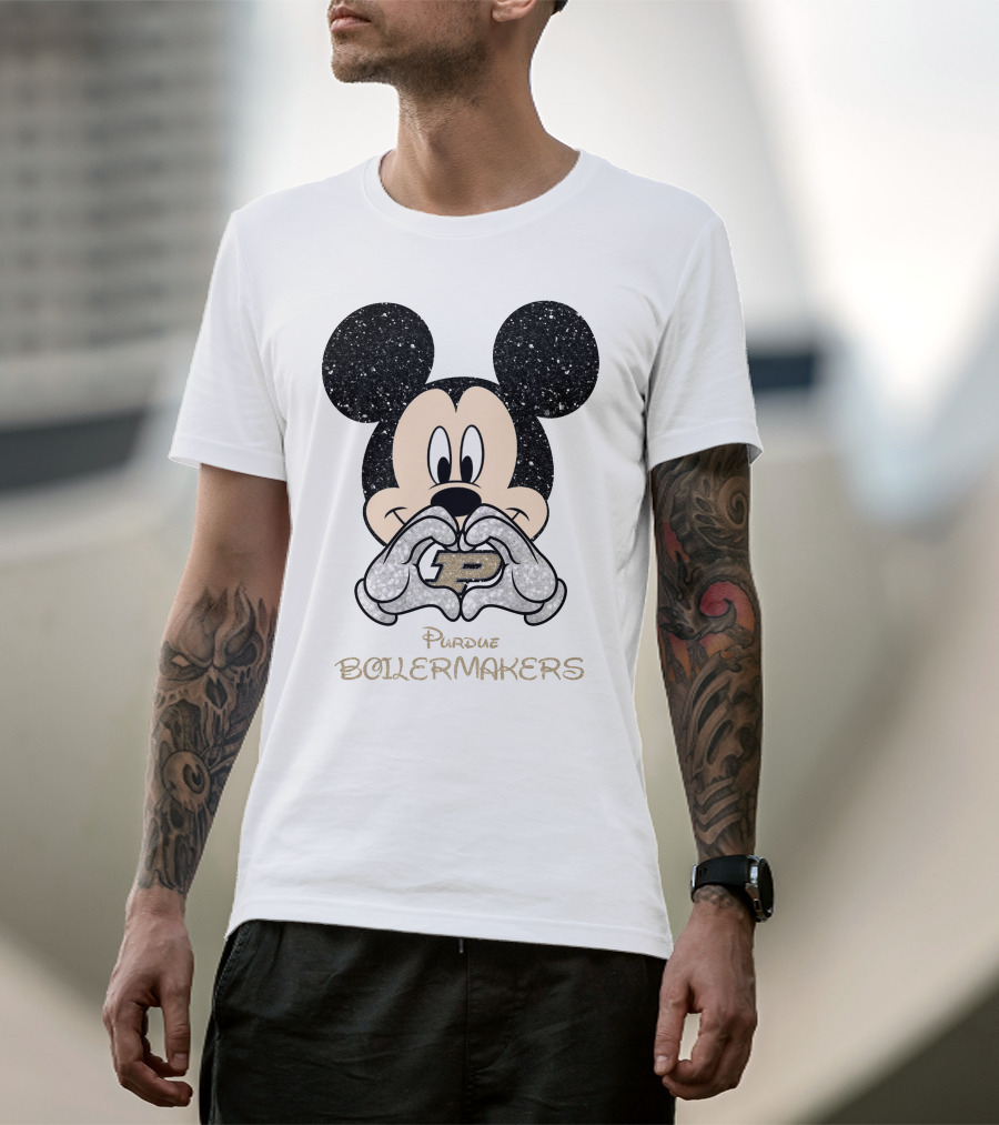 Purdue Boilermakers Mickey Mouse Heart Gesture T-Shirt