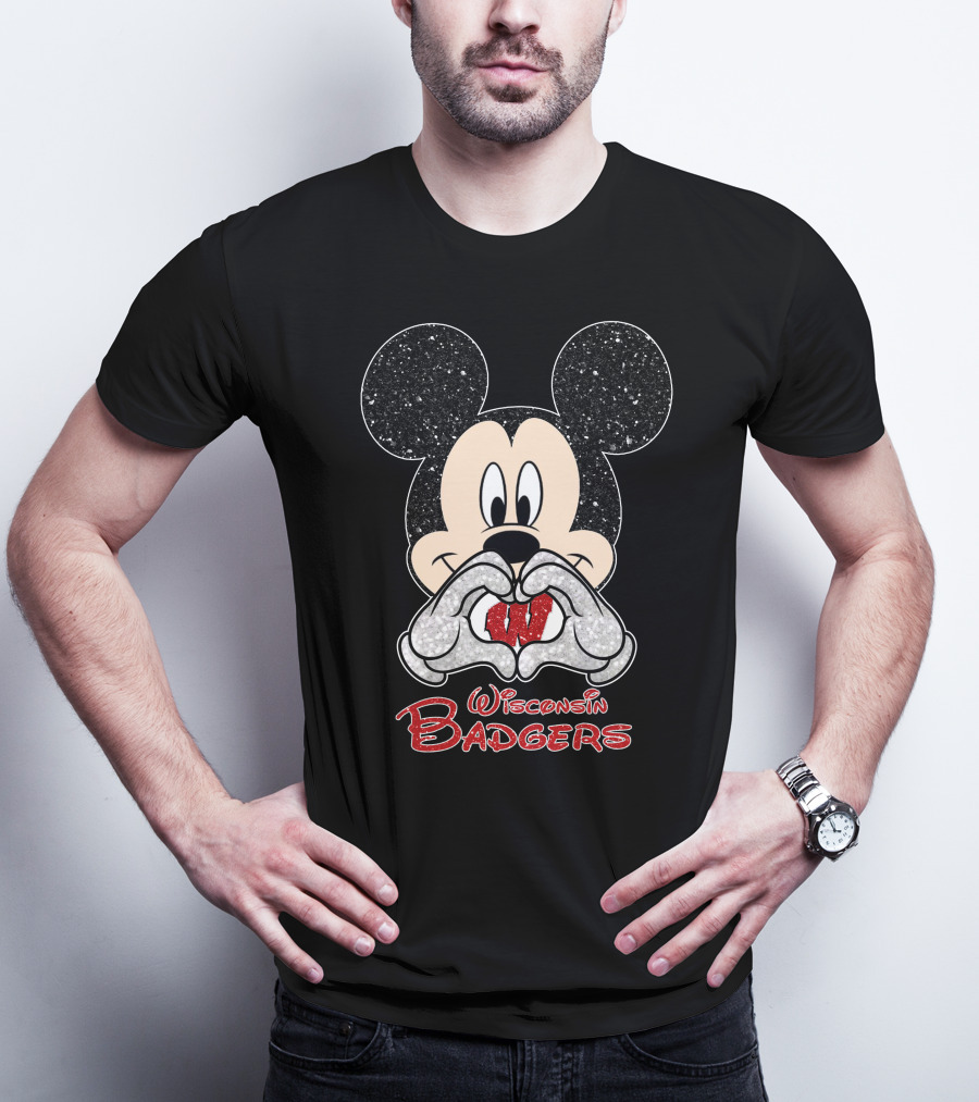 Mickey Wisconsin Badgers Heart Hands Icon With W T-Shirt