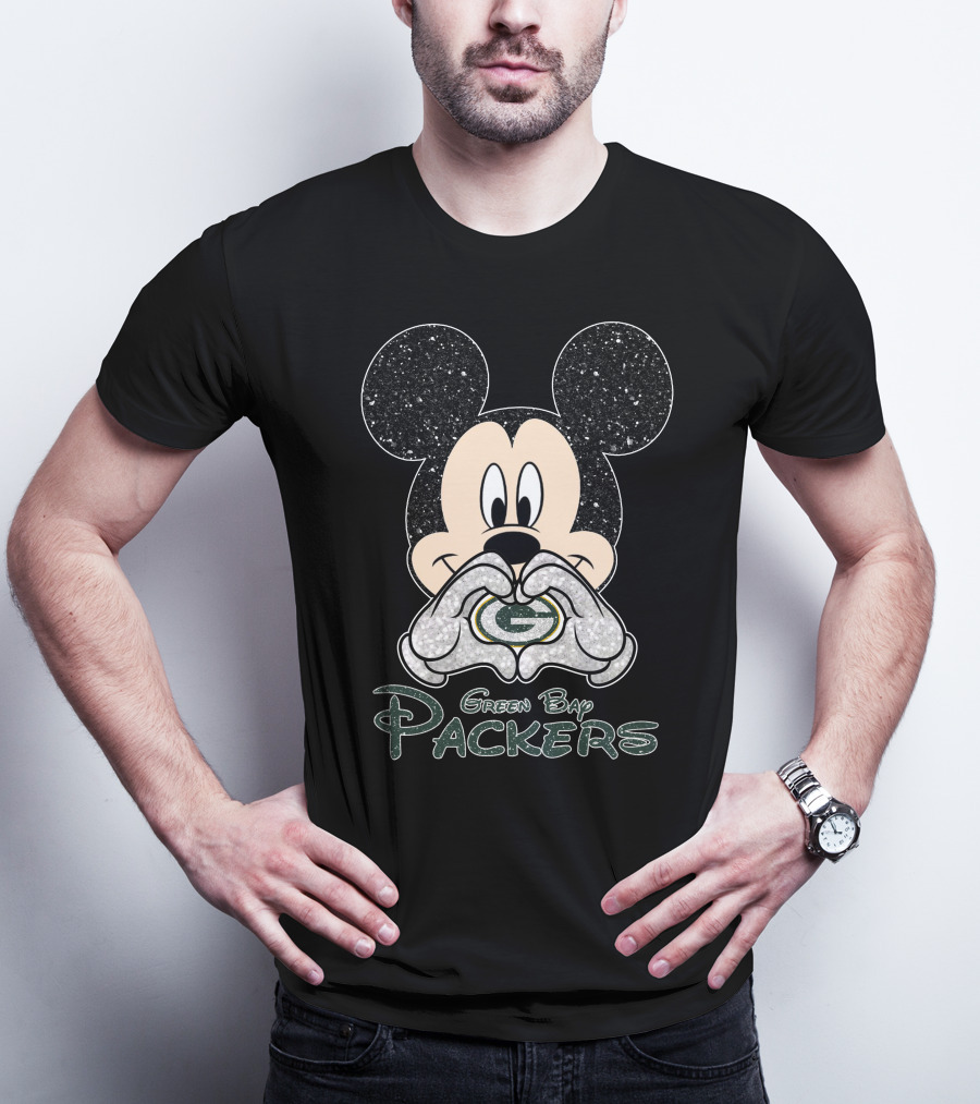 Mickey Mouse Heart Hands Green Bay Packers T-Shirt