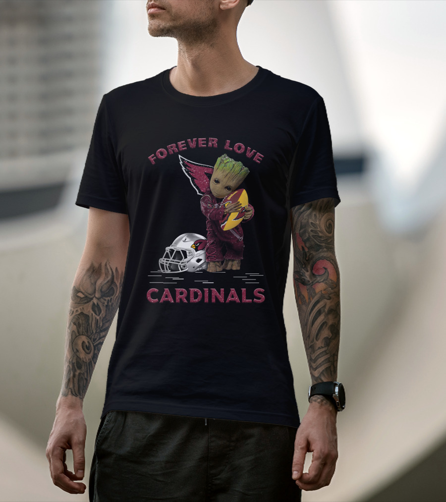 Forever Love Cardinals Groot Holding Football Helmet T-Shirt