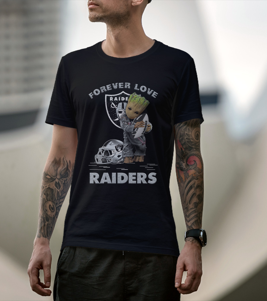 Forever Love Raiders Groot Holding Football Helmet T-Shirt
