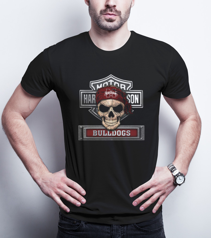 Mississippi State Bulldogs Skull With Motor Harley Davidson T-Shirt