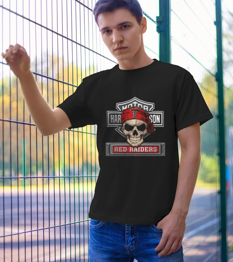Motor Harley Davidson Texas Tech Red Raiders Skull Bandana T-Shirt