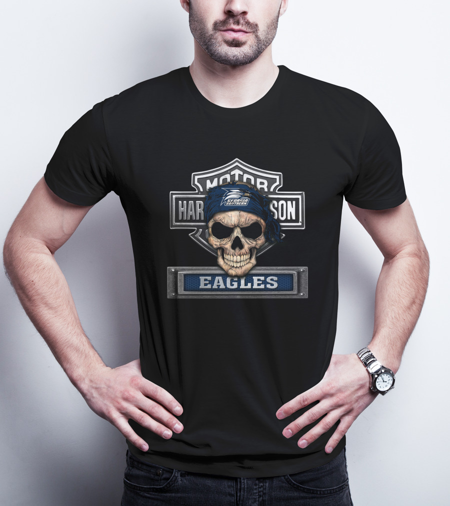 Motor Harley Davidson Georgia Southern Eagles Skull Bandana T-Shirt