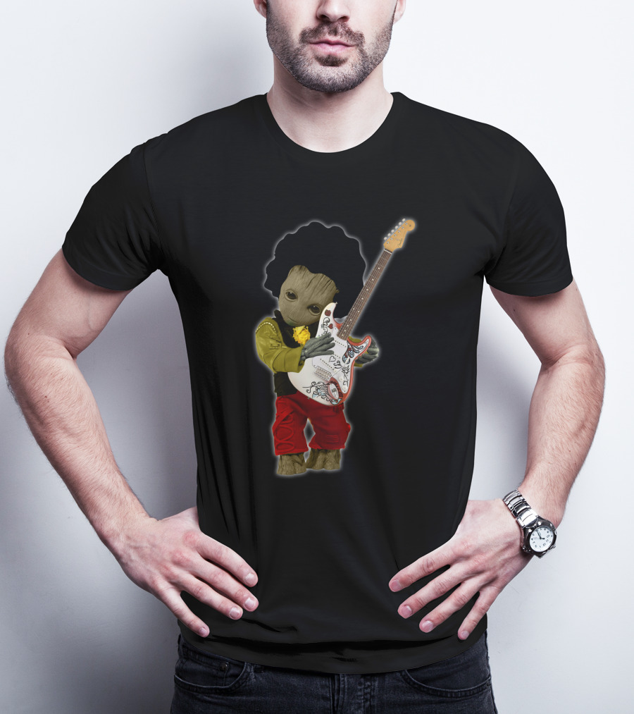 G Hug JH Guitar Groot Playing Electric Guitar With Rock Costume T-Shirt