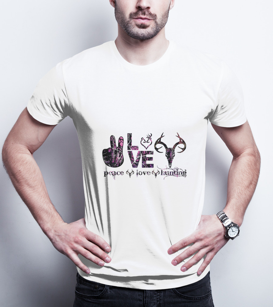 Peace Love Hunting Antler Symbolism Wildlife Passion T-Shirt