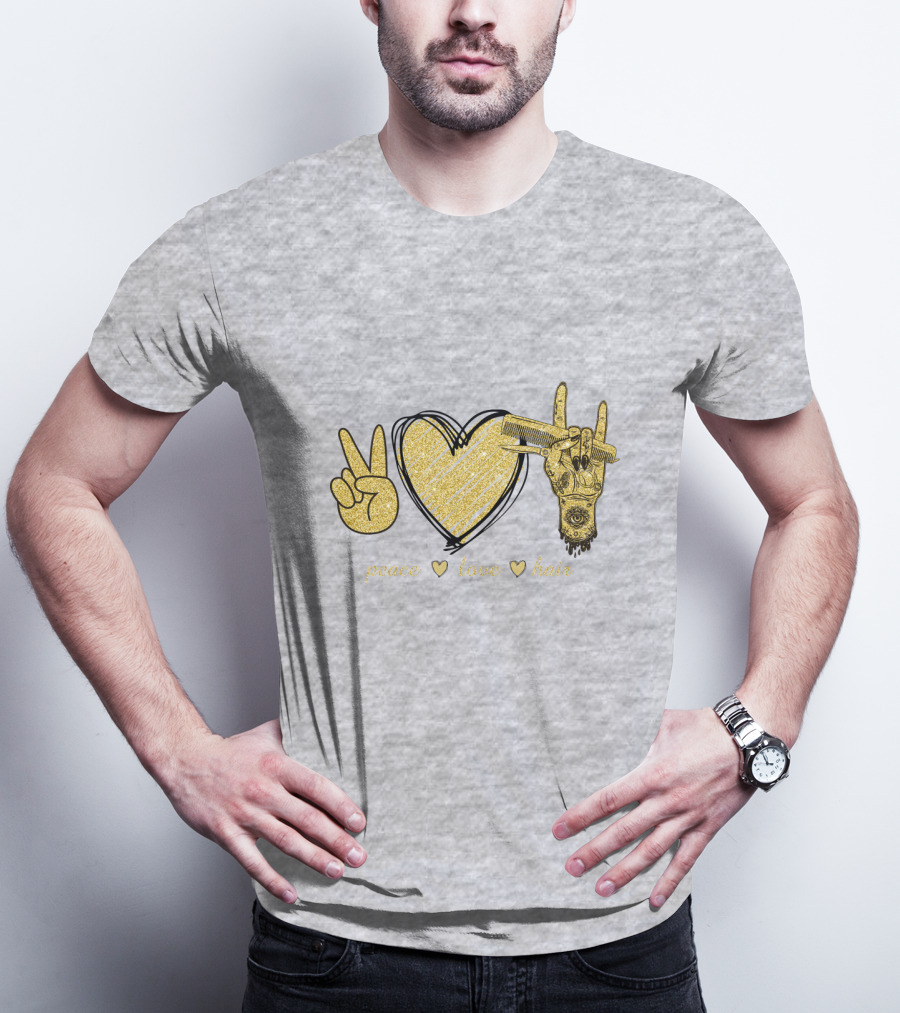 Peace Love Hair Glitter Heart And Scissors T-Shirt