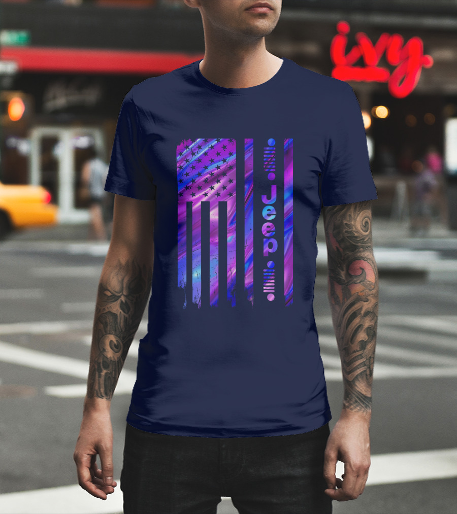 Jeep Girl American Flag Stars Purple Blue T-Shirt