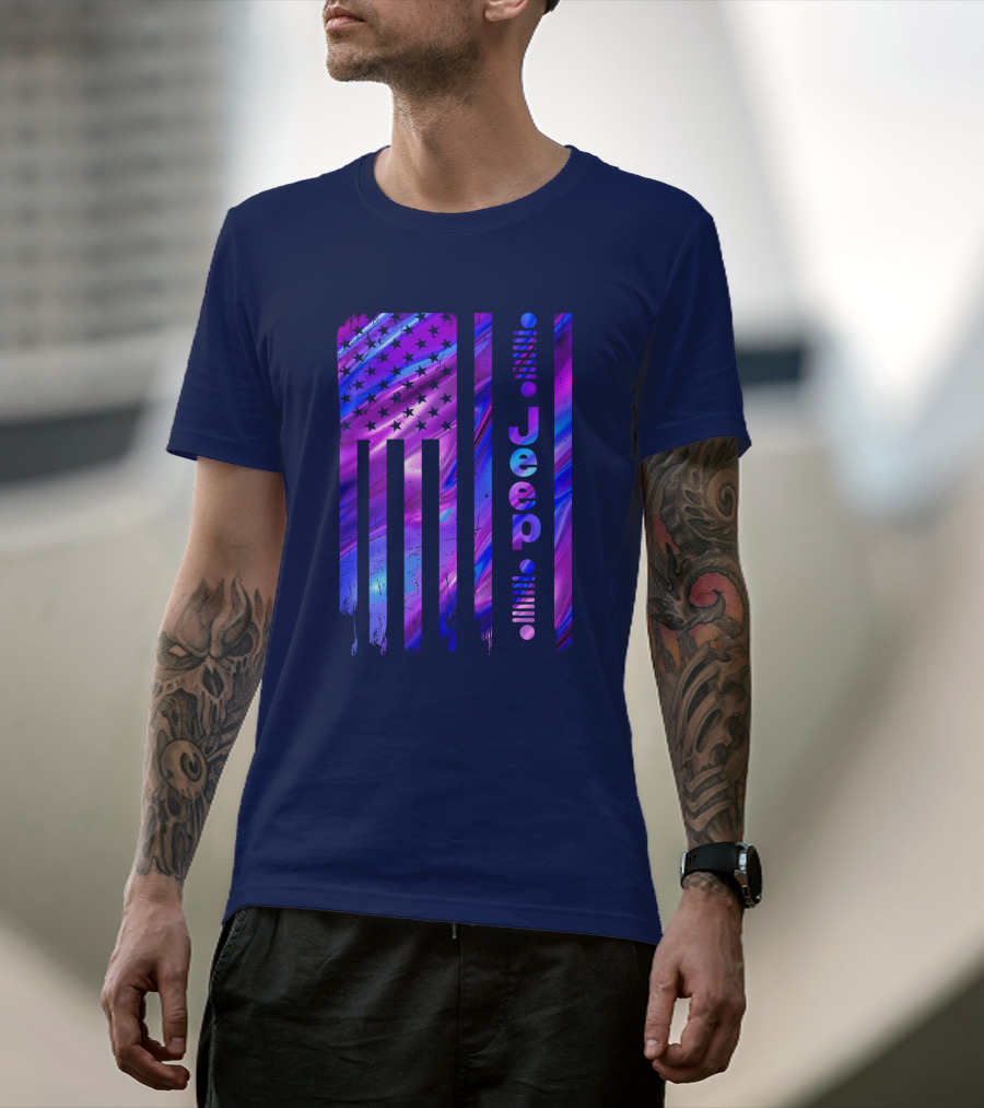 Jeep Girl American Flag Stars Purple Blue T-Shirt