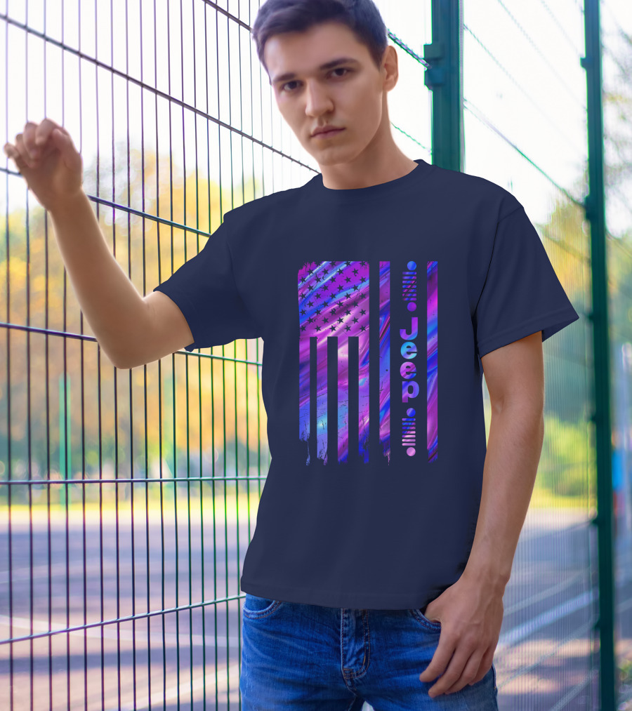 Jeep Girl American Flag Stars Purple Blue T-Shirt