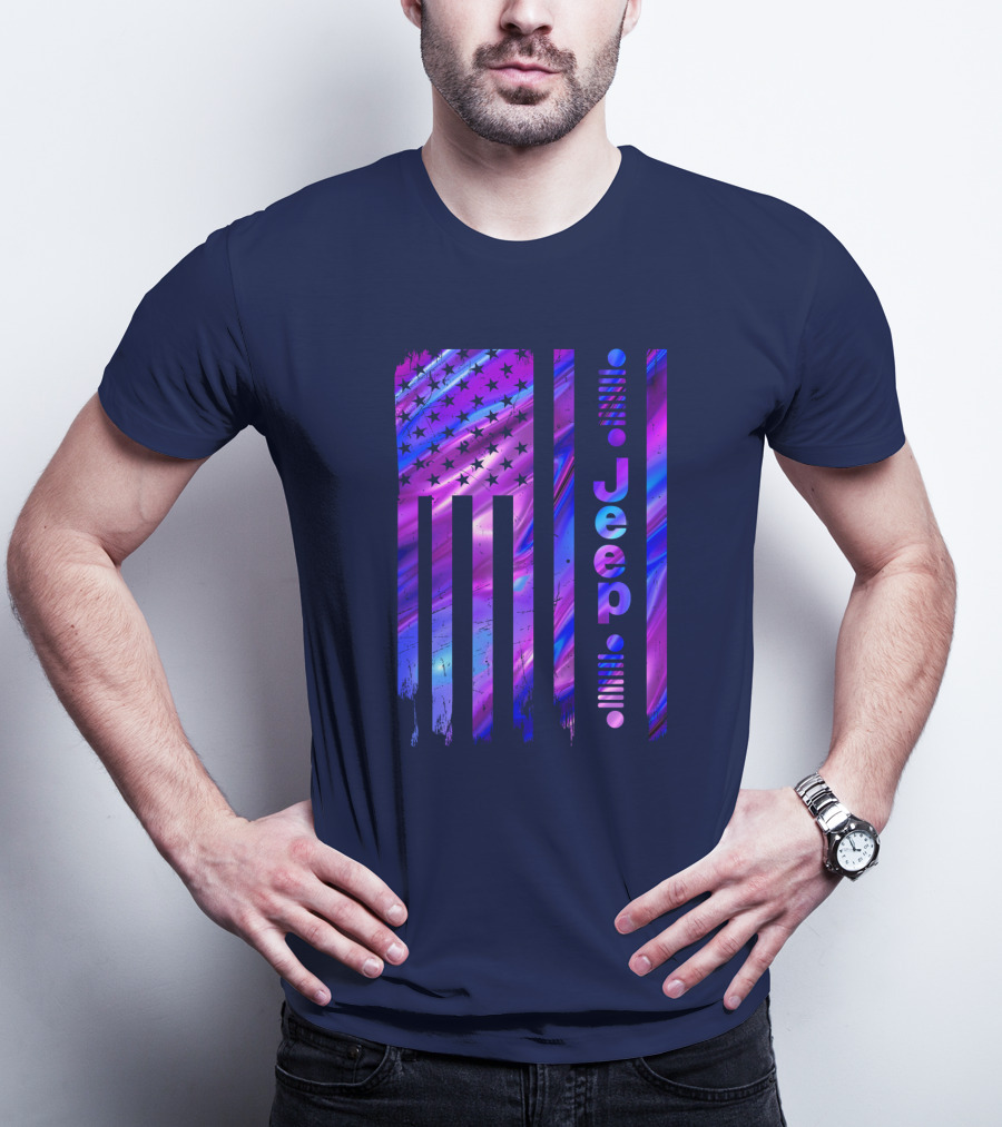 Jeep Girl American Flag Stars Purple Blue T-Shirt