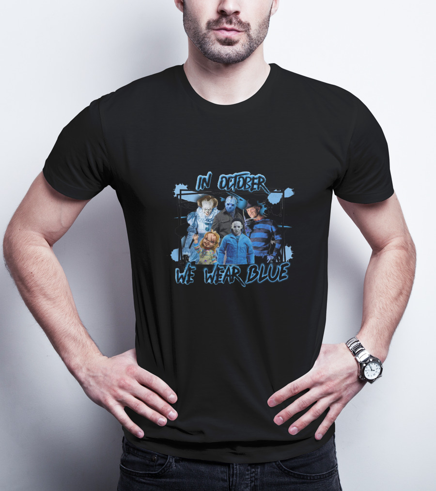 In October We Wear Blue Scary Characters T-Shirt