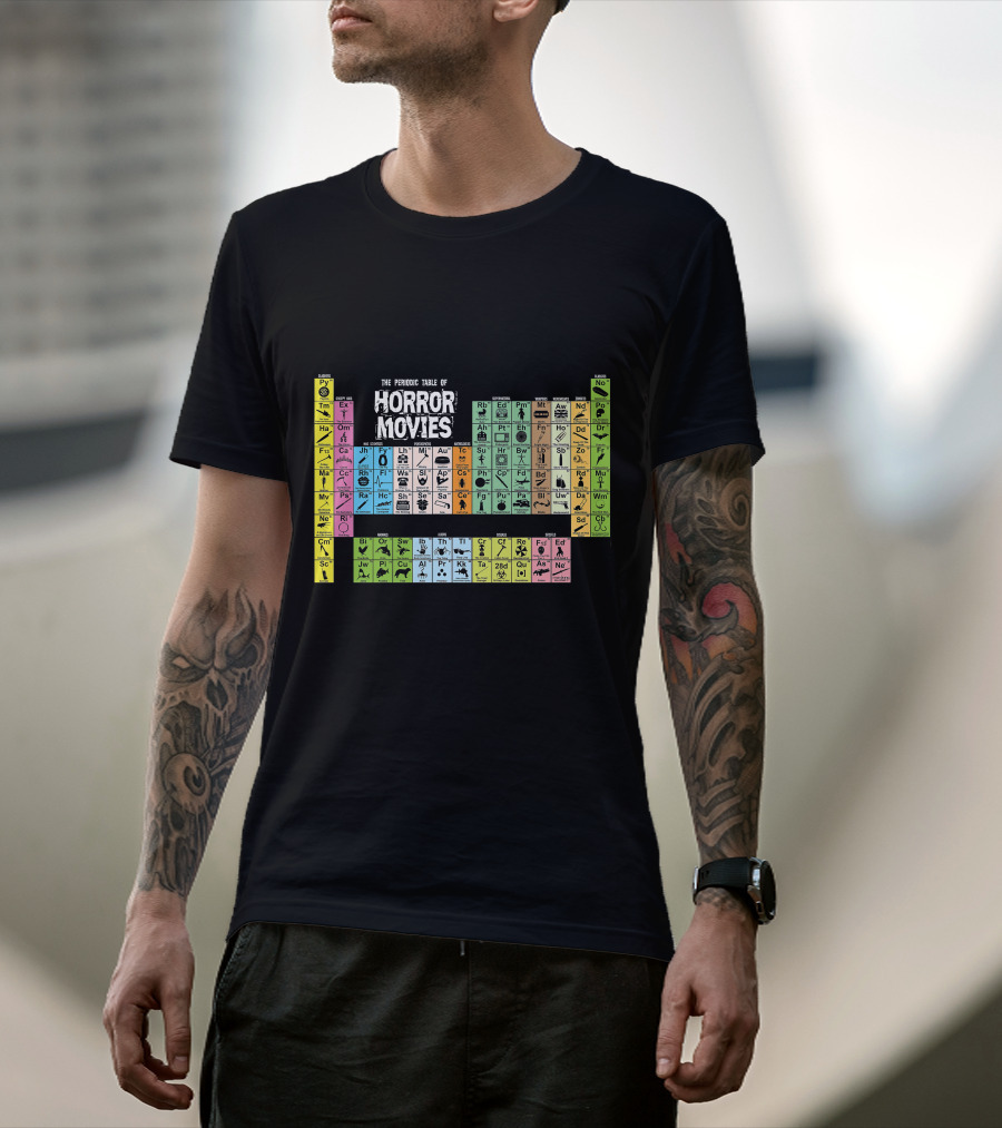 The Periodic Table Of Horror Movies Featuring Iconic Horror Movie Elements T-Shirt