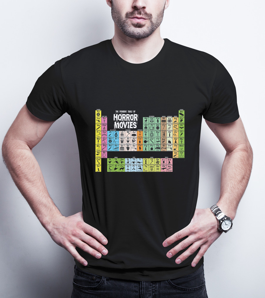 The Periodic Table Of Horror Movies Featuring Iconic Horror Movie Elements T-Shirt