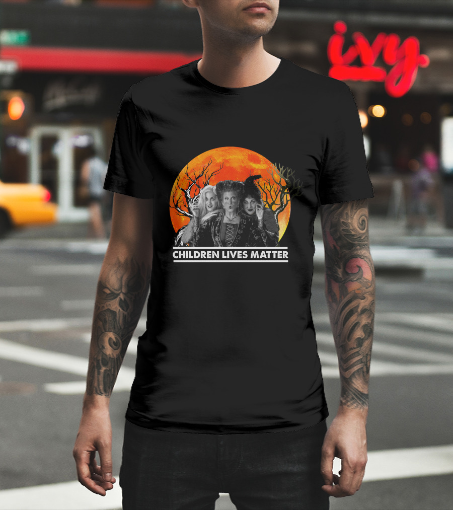 Children Lives Matter Witch Trio In Front Of Spooky Orange Moon And Trees T-Shirt