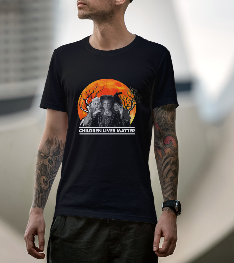 Children Lives Matter Witch Trio In Front Of Spooky Orange Moon And Trees T-Shirt