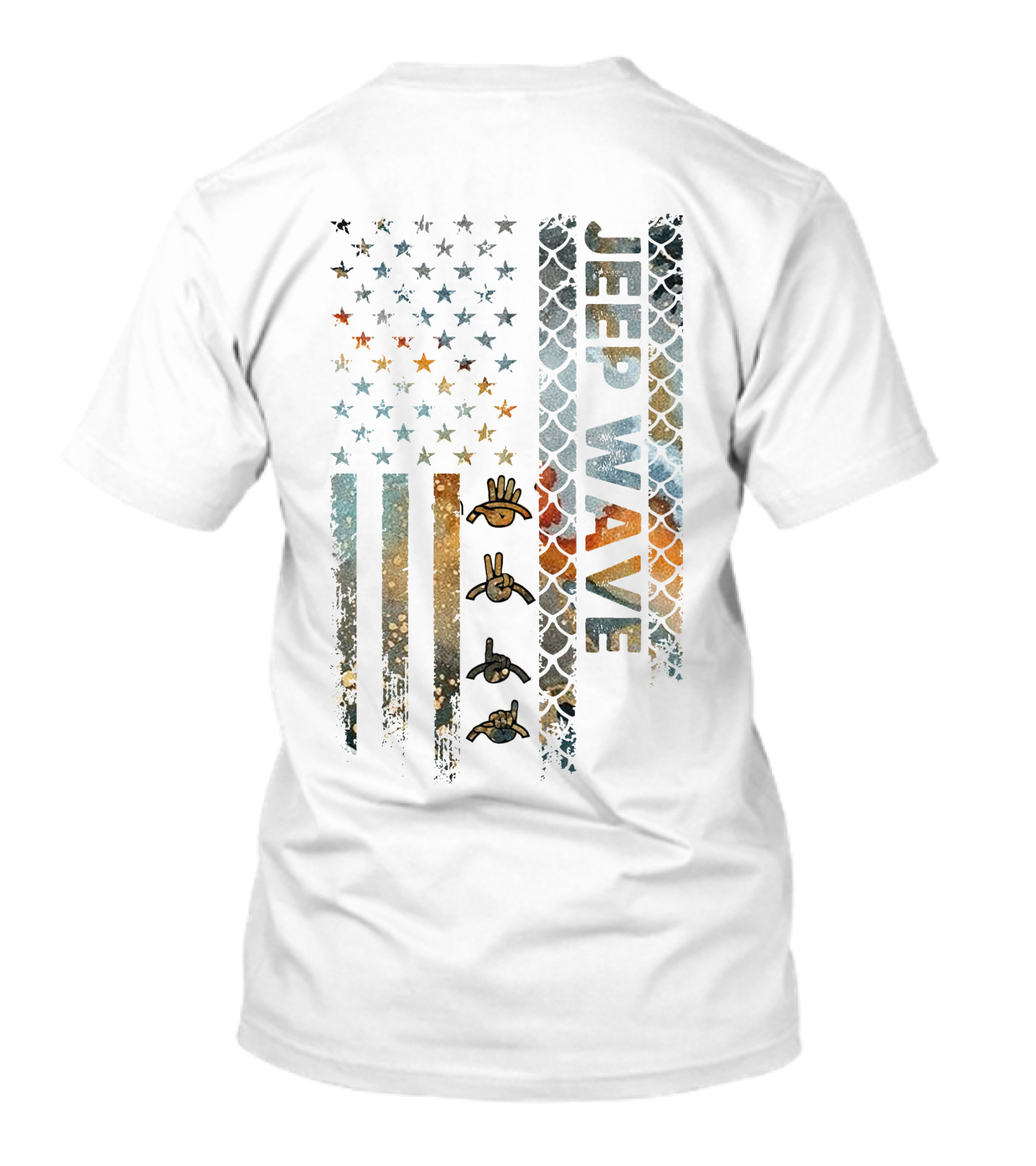 Jeep Wave American Flag Grunge Style With Hand Symbols T-Shirt
